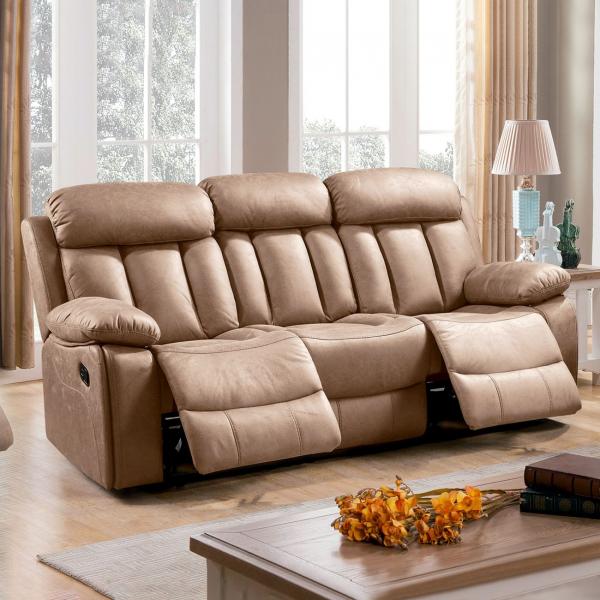 Comprar Sofá 3 plazas relax con reposapiés abatibles y respaldos reclinables - Madrid, Beige con ...