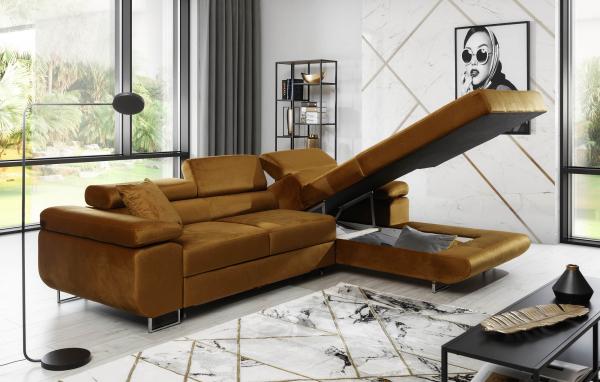 Comprar Sofá Cama en L Chaise Longue - Armando, Mostaza, tela, 289x203 con entrega en España ...