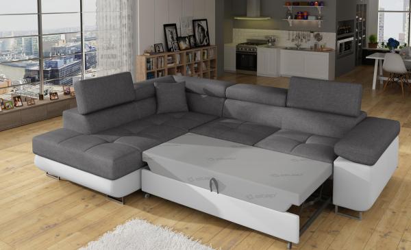 Comprar Sofá cama rinconera con arcón tapizado en tela y piel sintética - Anton, Tela y polipiel ...