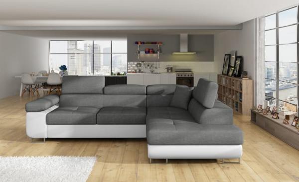 Comprar Sofá cama rinconera con arcón tapizado en tela y piel sintética - Anton, Tela y polipiel ...