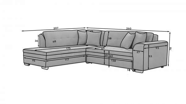 Comprar Sofá cama rinconera - Pieretta, Gris claro, 260x207 con entrega en España - Baraton Express